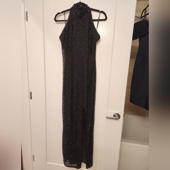 Niteline | Dresses | Vintage Shimmer Bead High Neck Thigh Slit T Back ...